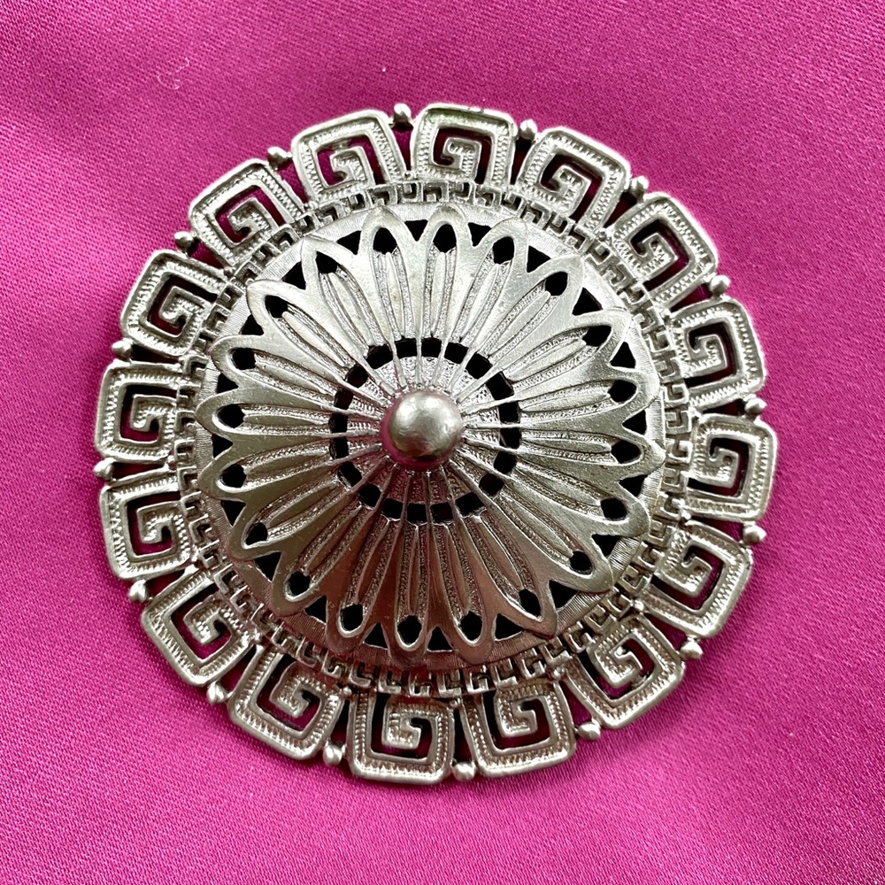 Monet Etruscan Greek Revival Medallion Brooch - Gem